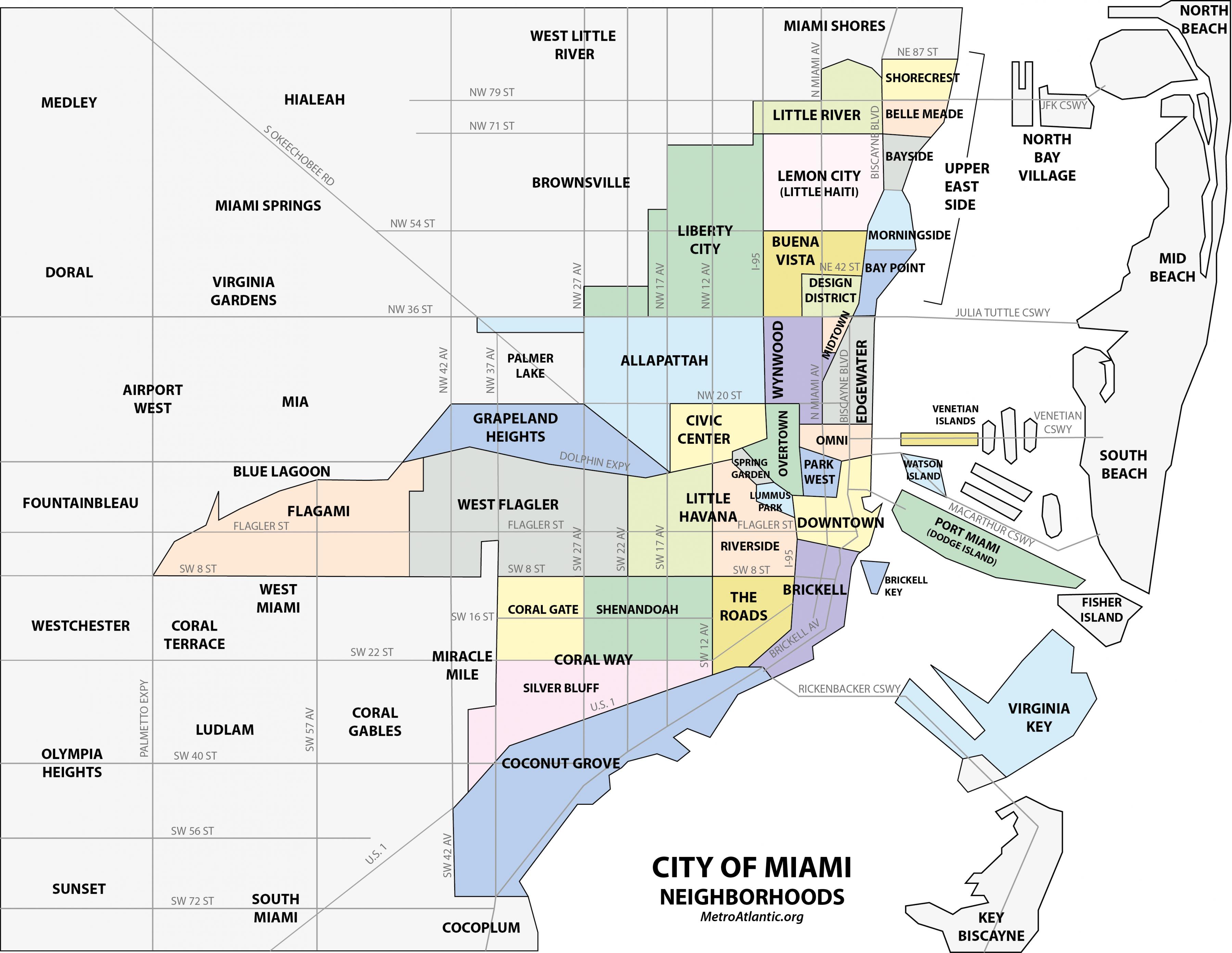 La région de Miami carte - carte de la région de Miami (Floride - USA)